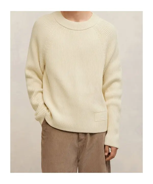 AMI Paris Crewneck Knitted Jumper With Ribbed Details And Logo Applique