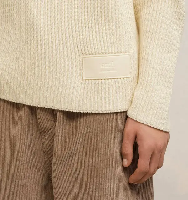 AMI Paris Crewneck Knitted Jumper With Ribbed Details And Logo Applique