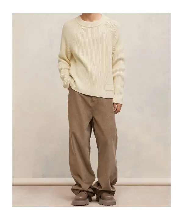 AMI Paris Crewneck Knitted Jumper With Ribbed Details And Logo Applique
