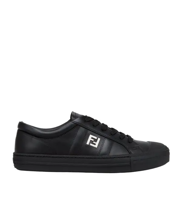Fendi Palladium Finished Metal Ff Domino Low-top Sneakers - Black