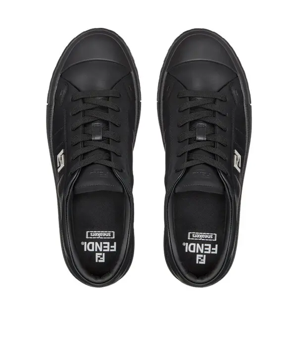 Fendi Palladium Finished Metal Ff Domino Low-top Sneakers - Black