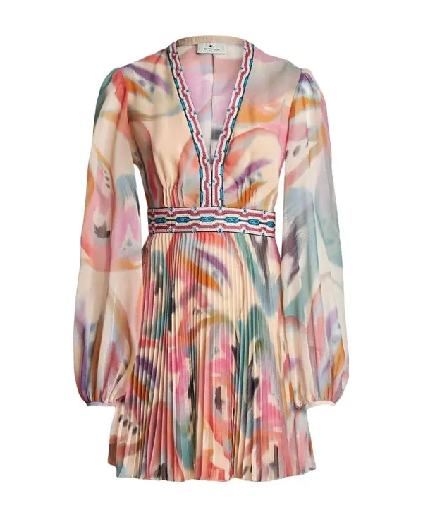 Etro Graphic Printed V-neck Mini Dress - Multicolor