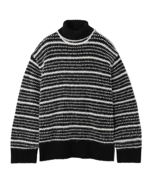 TOTEME Striped Turtleneck Sweater With Dropped Shoulders - Black
