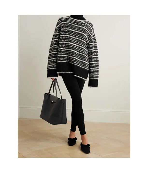TOTEME Striped Turtleneck Sweater With Dropped Shoulders - Black