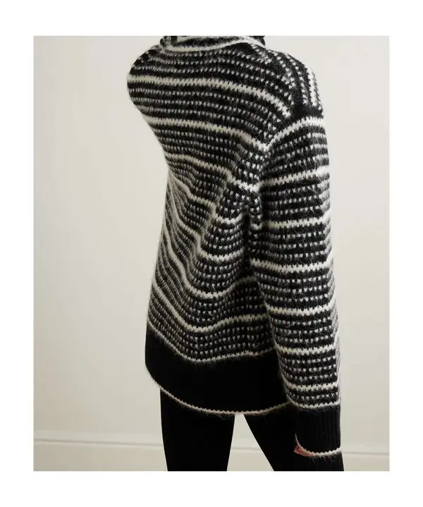 TOTEME Striped Turtleneck Sweater With Dropped Shoulders - Black