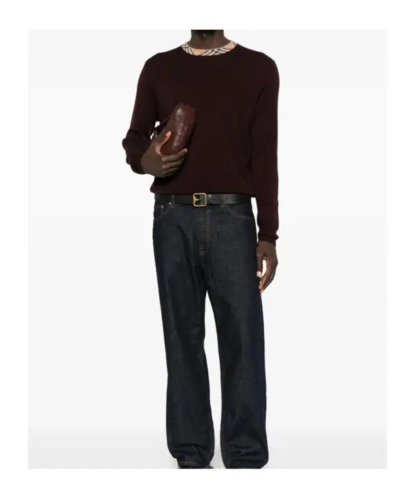 Burberry Crew Neck Knitted Jumper With Check Detail