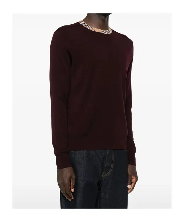 Burberry Crew Neck Knitted Jumper With Check Detail