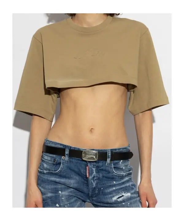 Dsquared2 Logo Embossed Cropped T-shirt - Beige