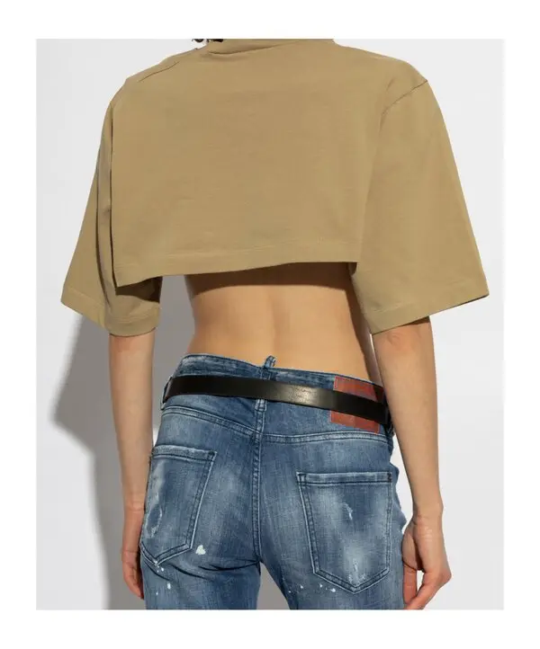 Dsquared2 Logo Embossed Cropped T-shirt - Beige