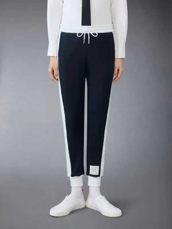 Thom Browne 4-bar Stripe Drawstring Track Pants With Silver-toned Ankle Strap - Blue