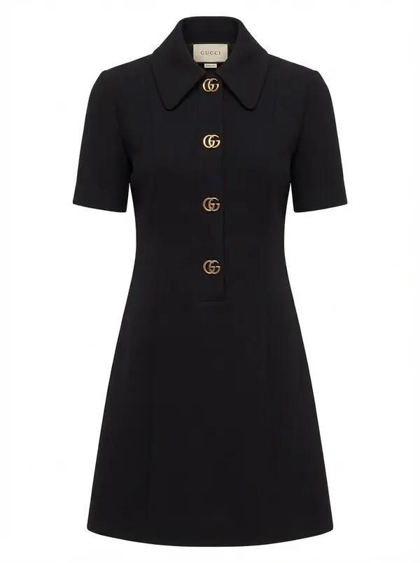 Gucci Collared Short-sleeve Dress With Double G Buttons