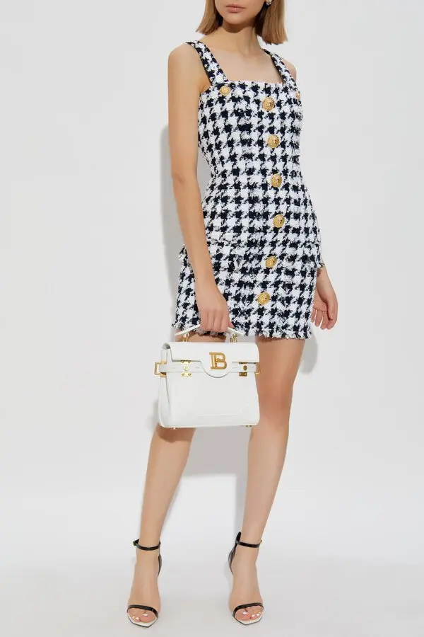 Balmain Houndstooth Button Detailed Tweed Mini Dress