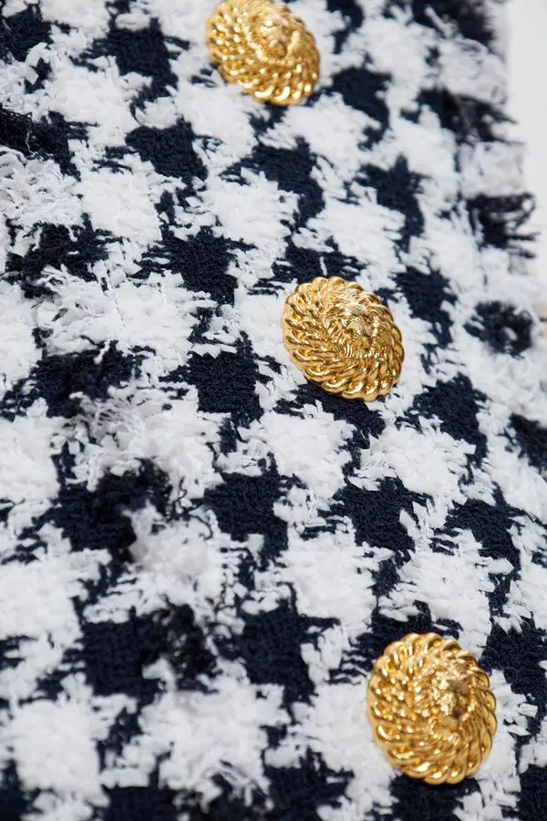 Balmain Houndstooth Button Detailed Tweed Mini Dress