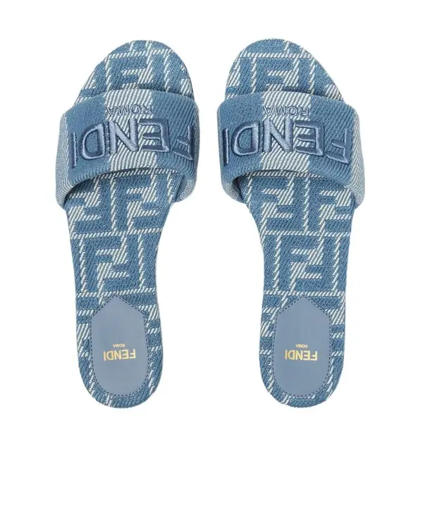 Fendi Sunshine Denim-effect Jacquard Slides
