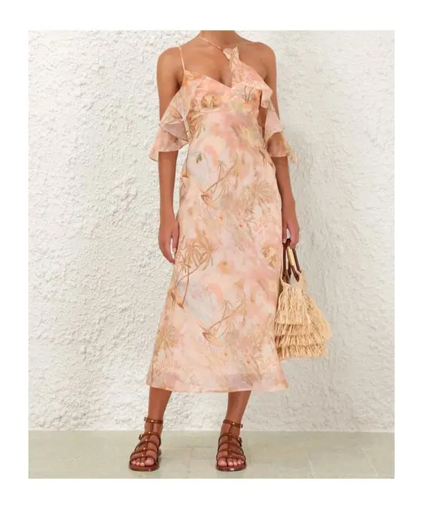 Zimmermann Illuminate Ruffled Midi Dress - Nude
