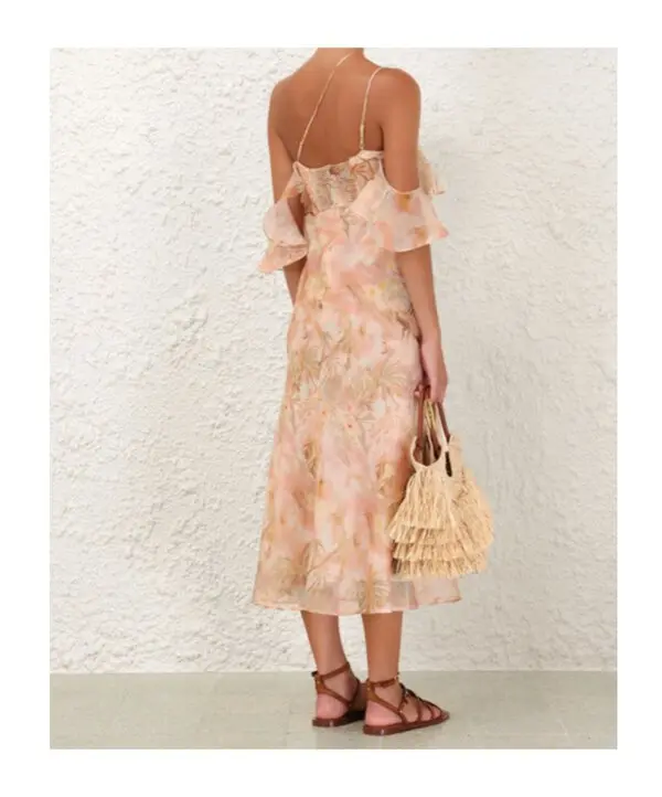 Zimmermann Illuminate Ruffled Midi Dress - Nude