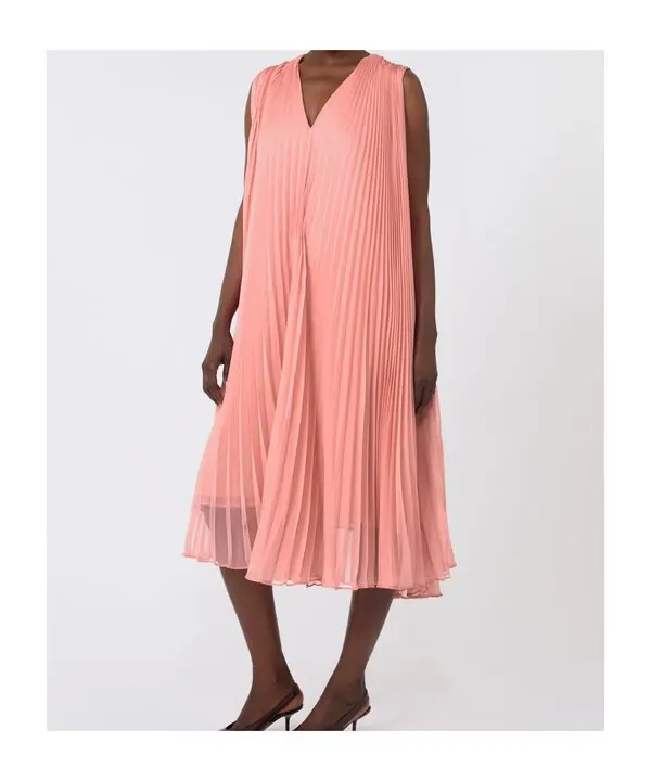 Max Mara Pleated Chiffon Midi Dress With Belt - Pink