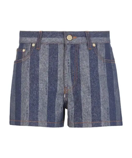 Fendi Logo Embroidered Striped Denim Shorts