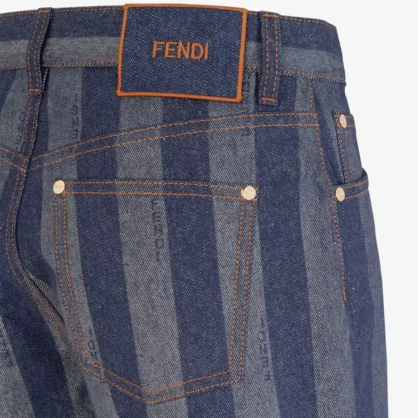 Fendi Logo Embroidered Striped Denim Shorts