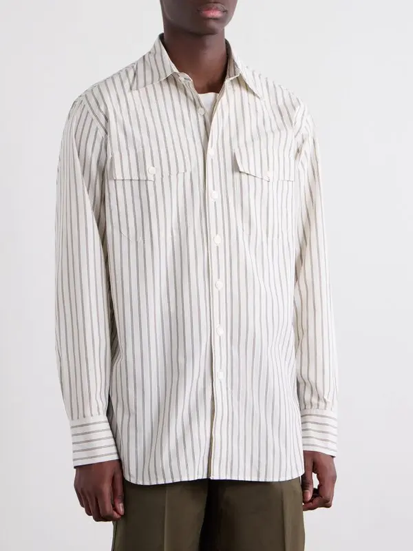 DRAKE'S Striped Cotton-poplin Shirt