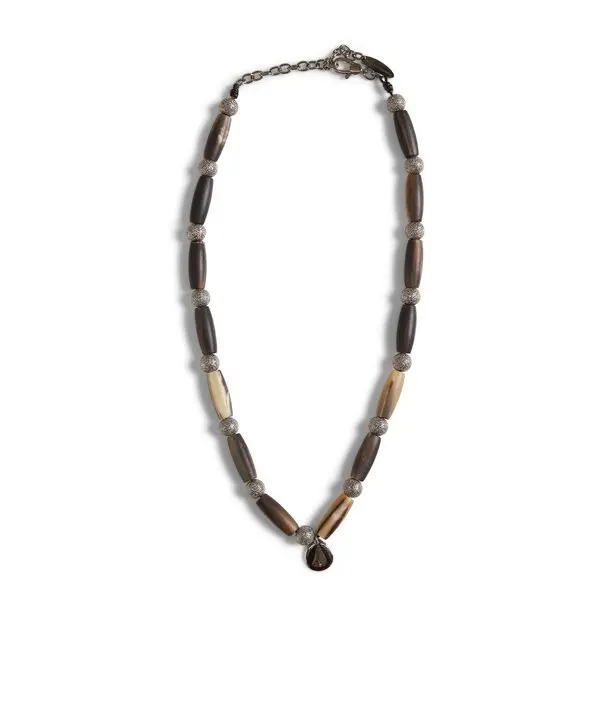 Brunello Cucinelli Horn Necklace With Silver Beads And Pendant - Black
