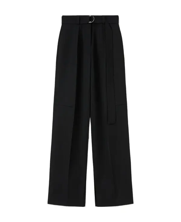 JIL SANDER Belted High-waist Wide-leg Trousers - Black
