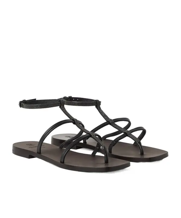Brunello Cucinelli Embellished Strappy Sandals - Black