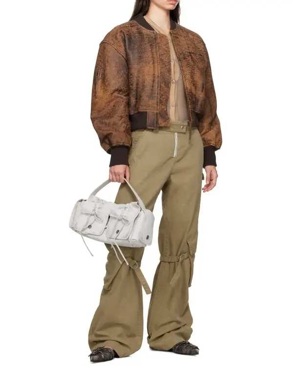 Acne Studios Brushed Leather Pocket Top Handle Bag - White/grey