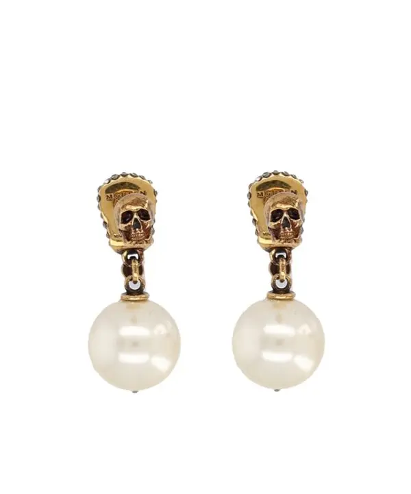 Alexander McQueen Skull Embellished Pearl Drop Earrings