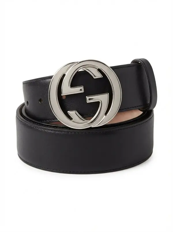 Gucci Interlocking G Buckle Leather Belt - Black