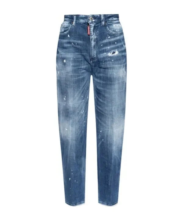 Dsquared2 Distressed Paint Splatter Tapered Leg Jeans