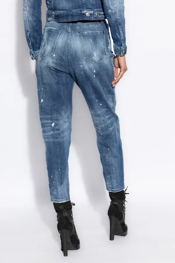 Dsquared2 Distressed Paint Splatter Tapered Leg Jeans