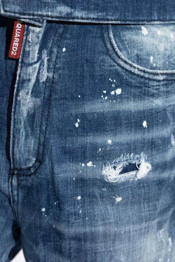 Dsquared2 Distressed Paint Splatter Tapered Leg Jeans