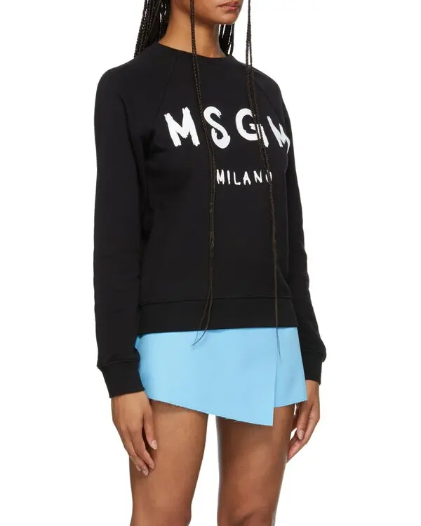MSGM Logo Printed Ribbed Sweatshirt - Black