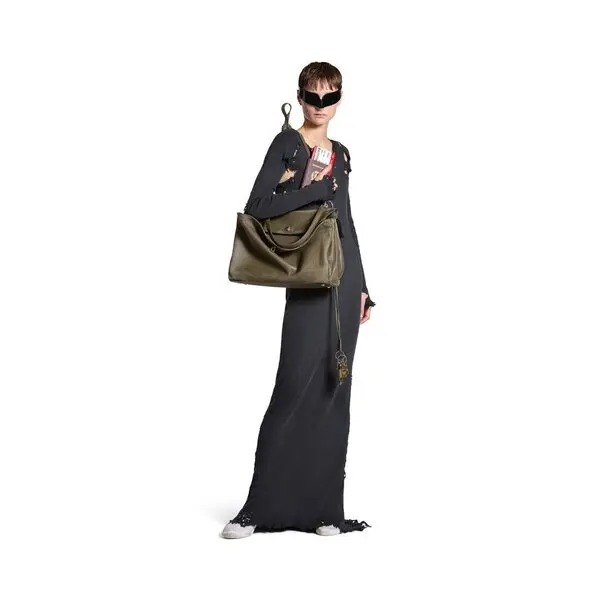 Balenciaga Long-sleeved Maxi Dress With Lace Neckline And Distressed Details