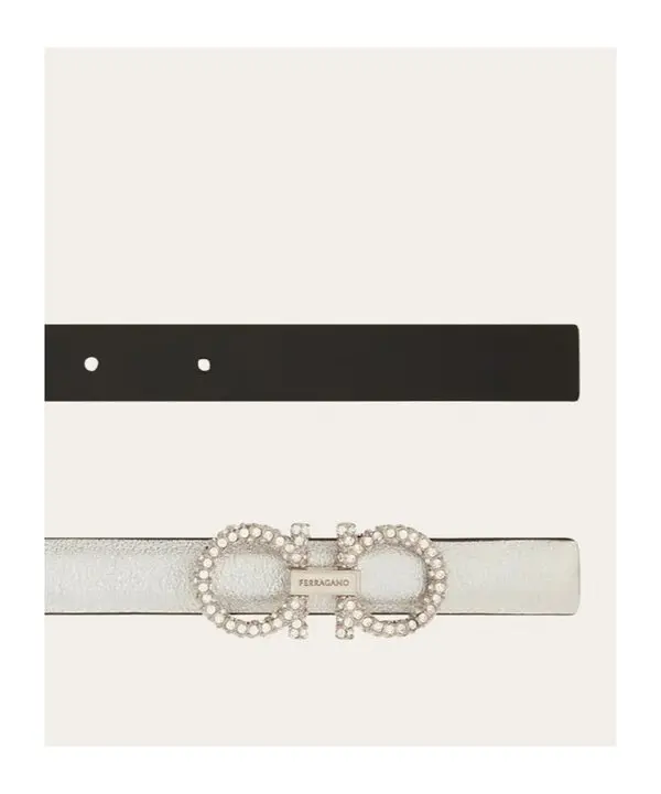 FERRAGAMO Reversible Gancini Belt - Silver/black