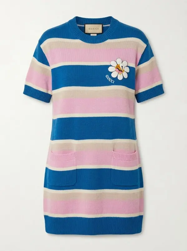 Gucci Striped Knit Dress With Appliqu