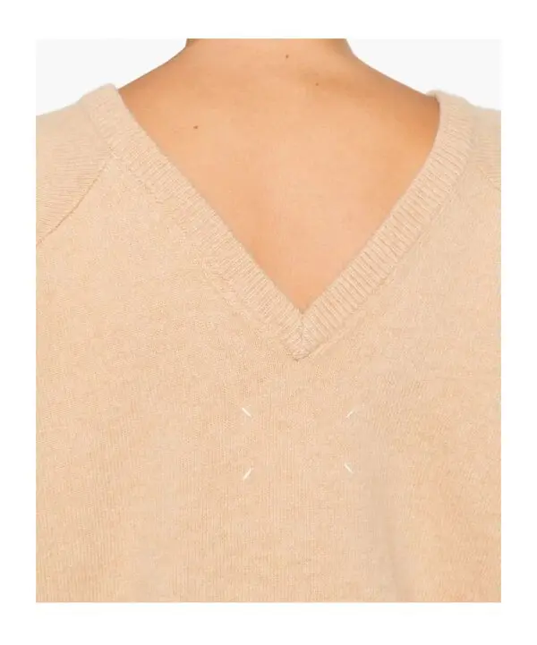 MAISON MARGIELA Long Sleeve V-neck Knit Top - Beige