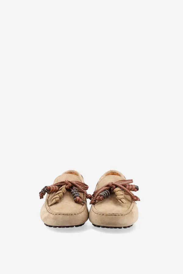 TOD'S Suede Driving Flats With Bow Detailing - Beige