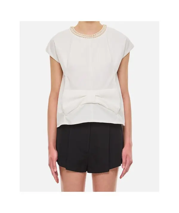 Junya Watanabe Honeycomb-pattern Blouse With Faux Pearl Details