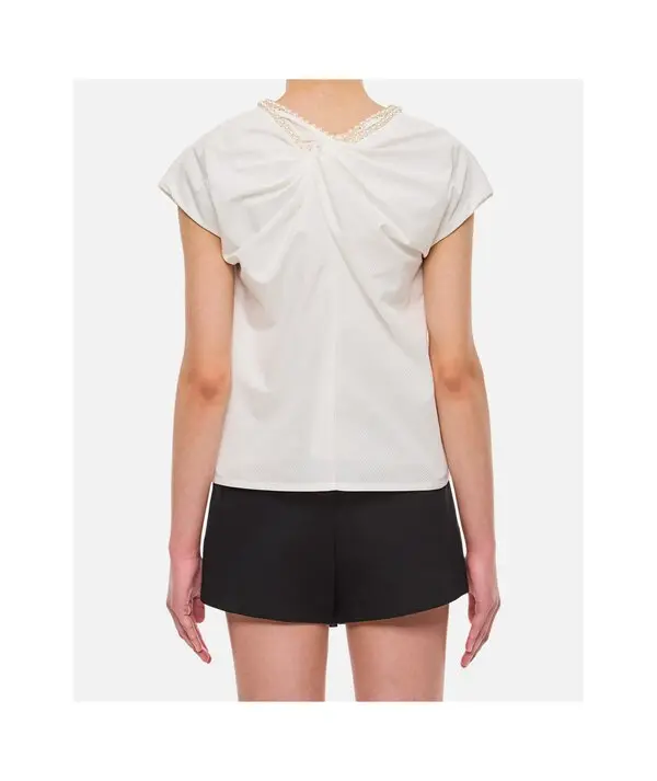 Junya Watanabe Honeycomb-pattern Blouse With Faux Pearl Details