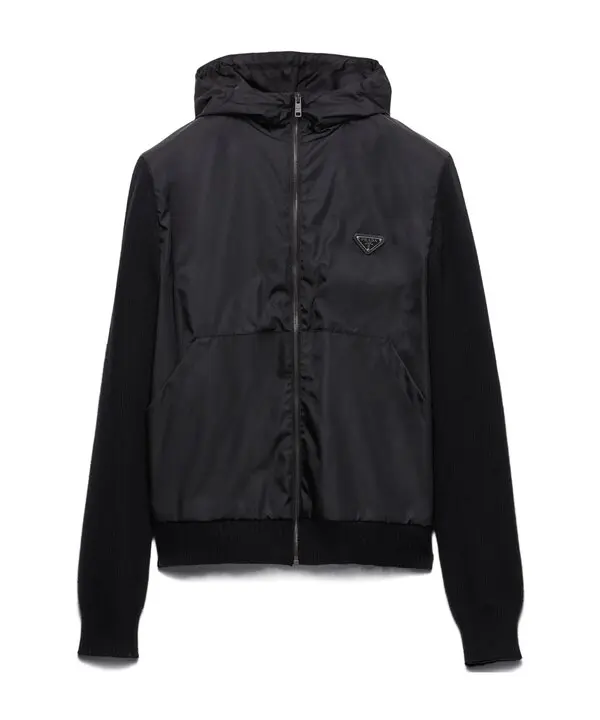 Prada Logo Plaque Zip-up Hoodie - Black