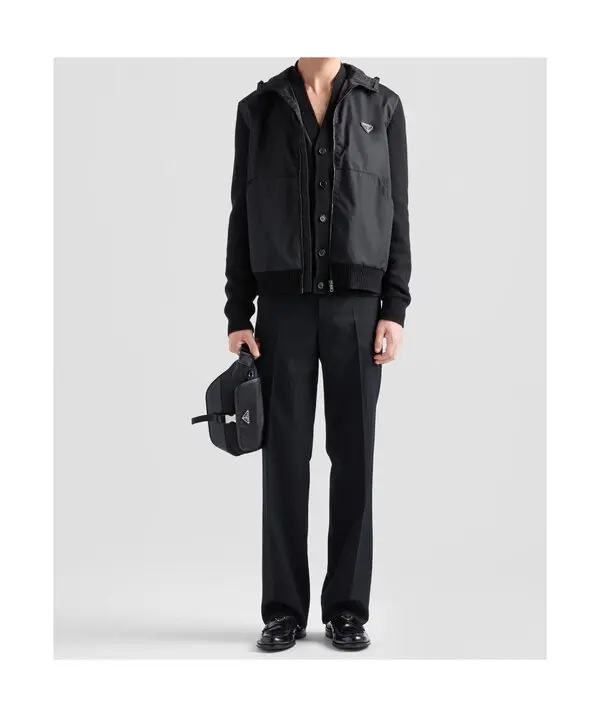 Prada Logo Plaque Zip-up Hoodie - Black