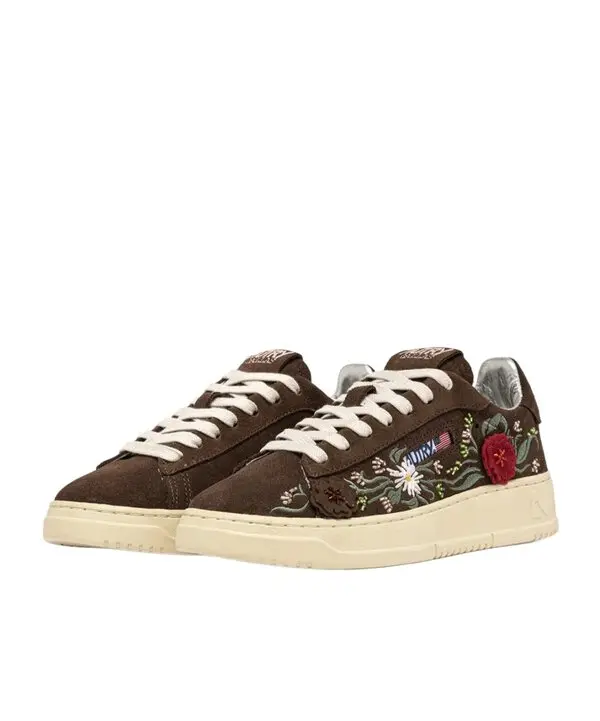AUTRY Floral Embroidered Lace-up Sneakers - Brown