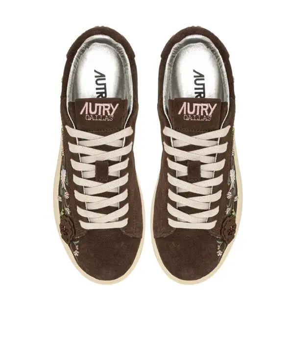 AUTRY Floral Embroidered Lace-up Sneakers - Brown