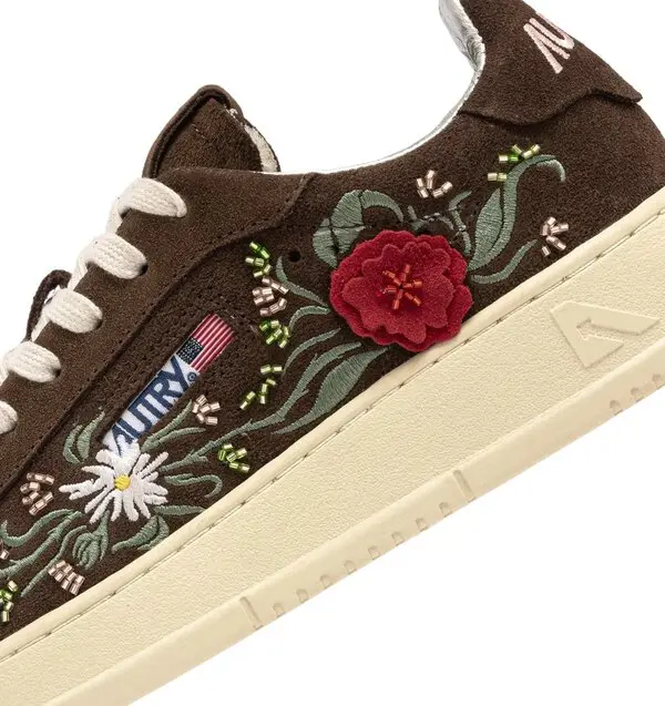AUTRY Floral Embroidered Lace-up Sneakers - Brown