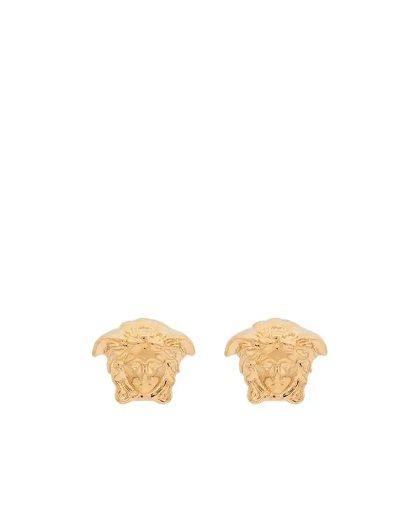 Versace Medusa Stud Logo Engraved Earrings - Yellow