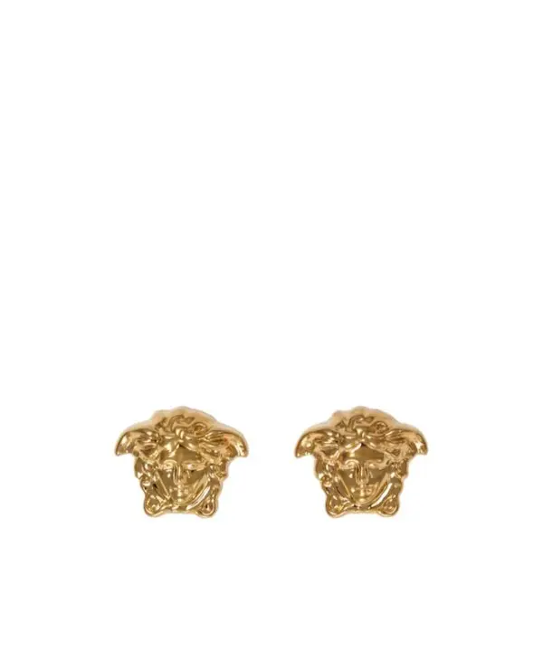 Versace Medusa Stud Logo Engraved Earrings - Yellow