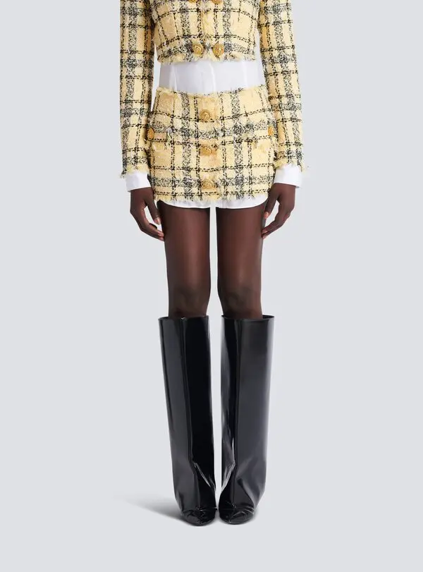 Balmain Glitter Tweed Mini Skirt With Lion Head Buttons - Yellow