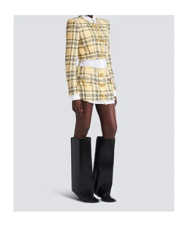 Balmain Glitter Tweed Mini Skirt With Lion Head Buttons - Yellow